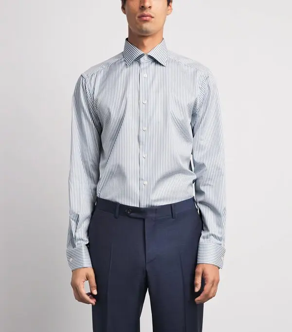 Eton Cotton Stripe Contemporary Fit Shirt - Green