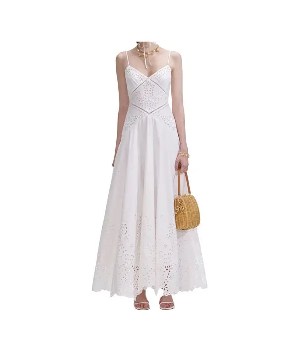 SELF-PORTRAIT Embroidered Maxi Dress With Bow Detail