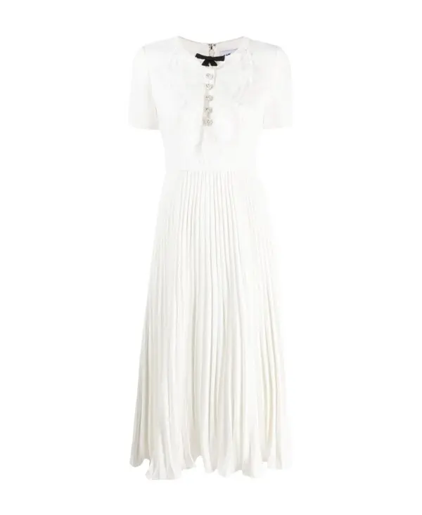 SELF-PORTRAIT Lace Collar Pleated Midi Dress