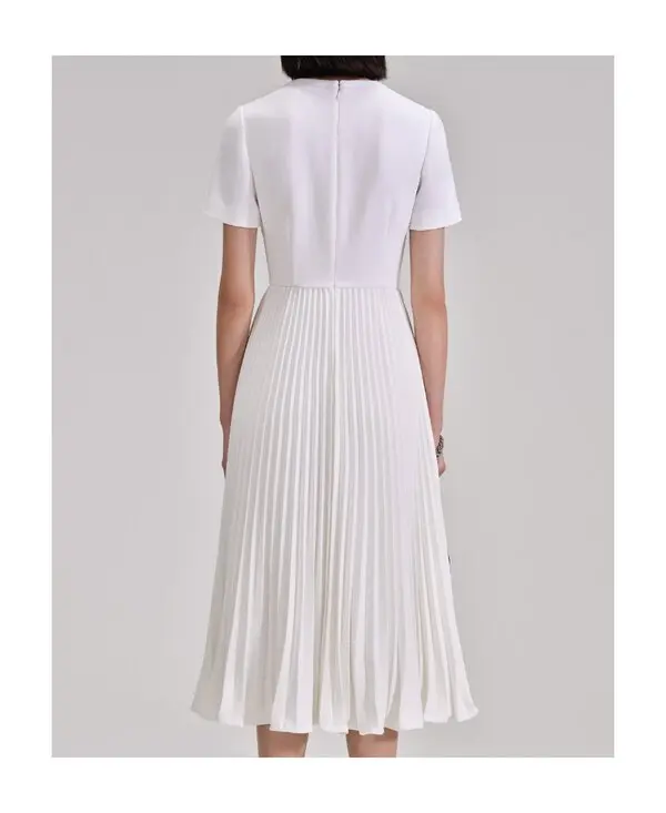 SELF-PORTRAIT Lace Collar Pleated Midi Dress