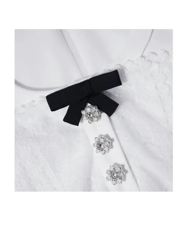 SELF-PORTRAIT Lace Collar Pleated Midi Dress