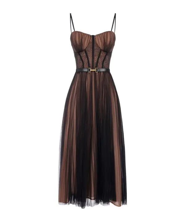 Elisabetta Franchi Bustier Belt Tulle Midi Dress