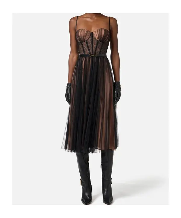 Elisabetta Franchi Bustier Belt Tulle Midi Dress