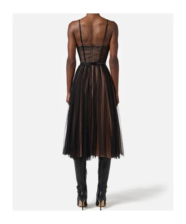 Elisabetta Franchi Bustier Belt Tulle Midi Dress