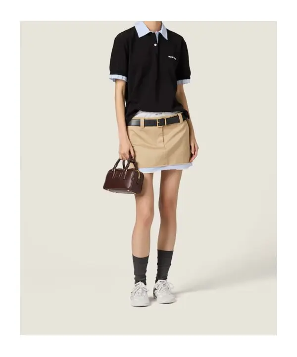 Miu Miu Short Sleeve Embroidered Logo Polo Shirt - Black
