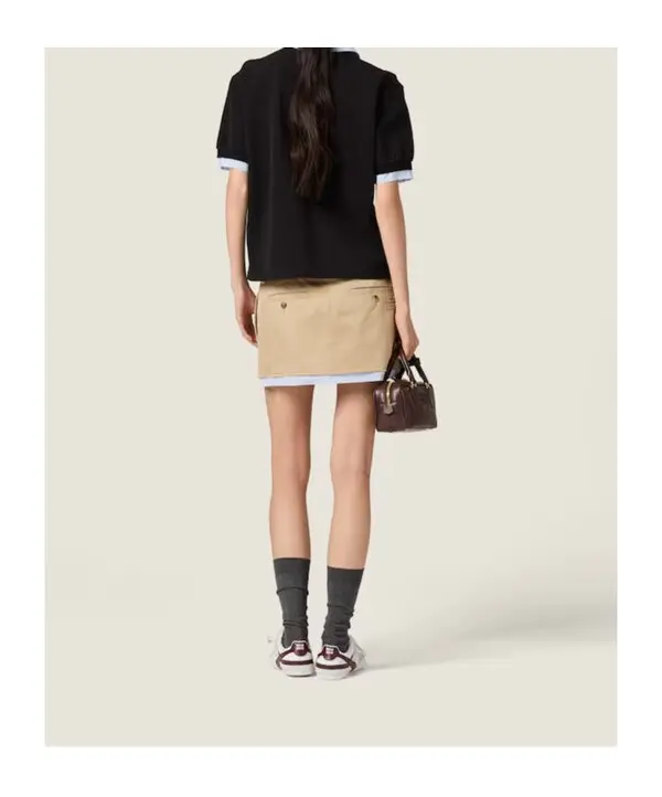 Miu Miu Short Sleeve Embroidered Logo Polo Shirt - Black