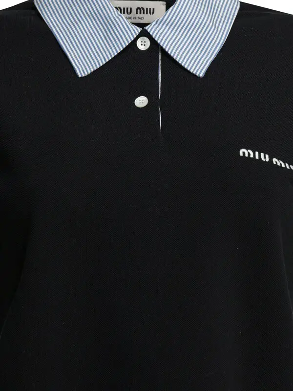 Miu Miu Short Sleeve Embroidered Logo Polo Shirt - Black
