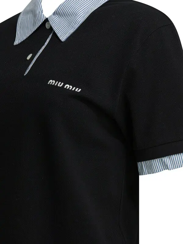 Miu Miu Short Sleeve Embroidered Logo Polo Shirt - Black