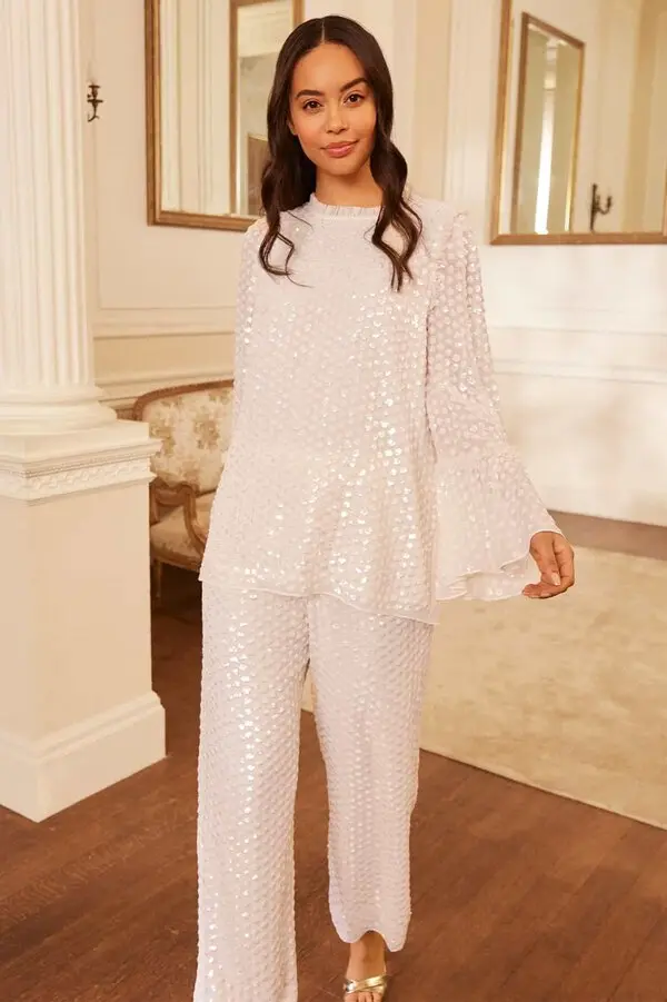 NEEDLE  THREAD Needle & Thread Sequined Wide-leg Trousers