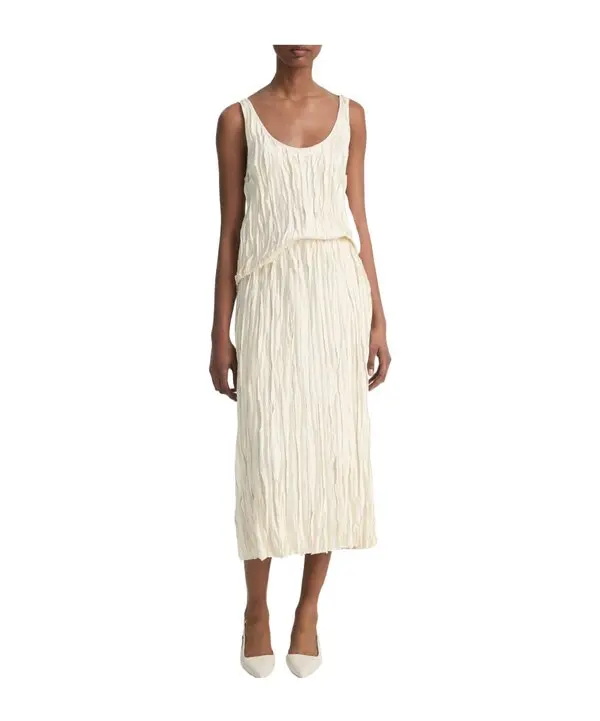 Vince Crushed Textured Tank Top - Light Ivory