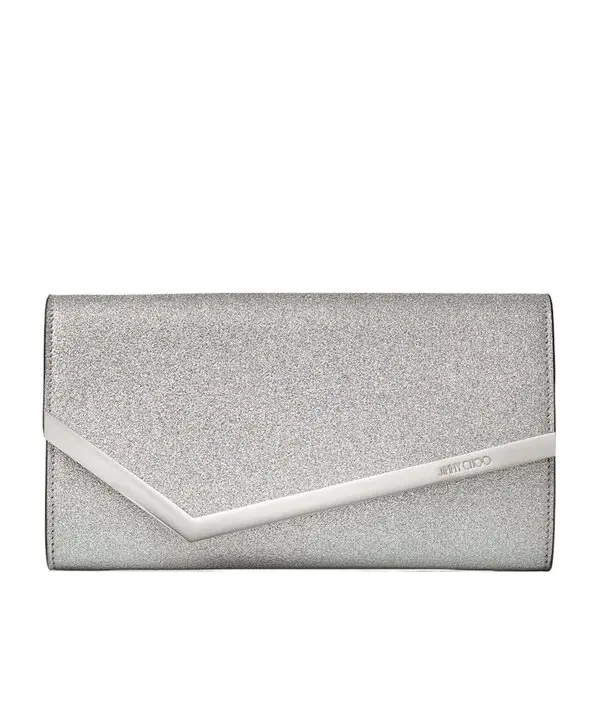 JIMMY CHOO Fine Glitter Leather Clutch Bag - Silver