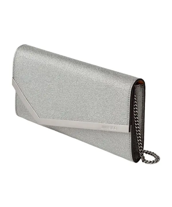 JIMMY CHOO Fine Glitter Leather Clutch Bag - Silver