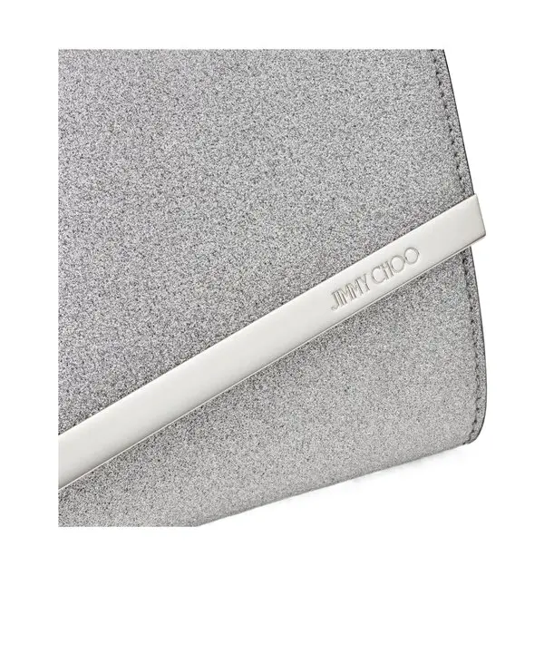 JIMMY CHOO Fine Glitter Leather Clutch Bag - Silver