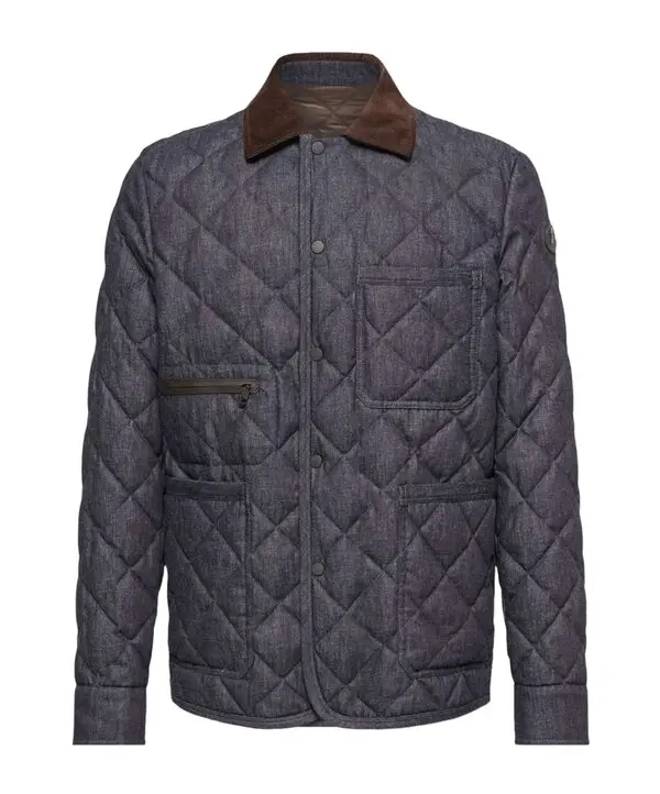 Moncler Kryen Diamond Quilted Denim Down Shirt Jacket