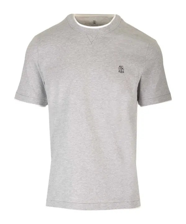 Brunello Cucinelli Logo Embroidered Layered T-shirt - Grey