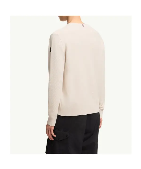 Moncler Cotton Knit Crewneck Sweater With Tricolor Detailing - Beige