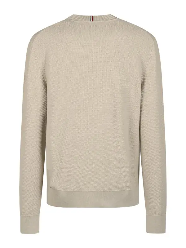 Moncler Cotton Knit Crewneck Sweater With Tricolor Detailing - Beige