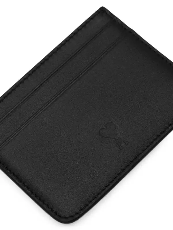 AMI Paris Cowhide Leather Card Holder With De Coeur