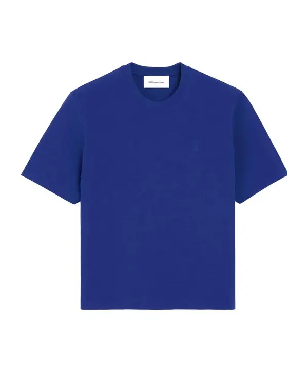 AMI Paris Logo Detailed Crewneck T-shirt - Royal Blue