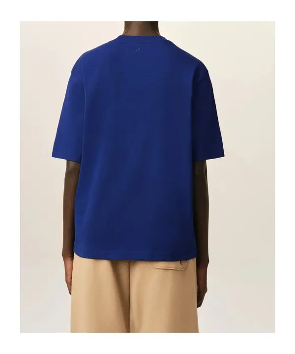 AMI Paris Logo Detailed Crewneck T-shirt - Royal Blue