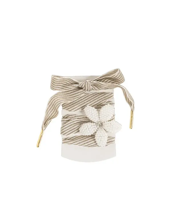GOLDEN GOOSE Pearl-embellished Striped Shoelaces - White