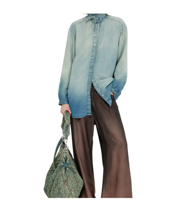 DIESEL® Marbled Fluid Denim Shirt With Extended Neckline