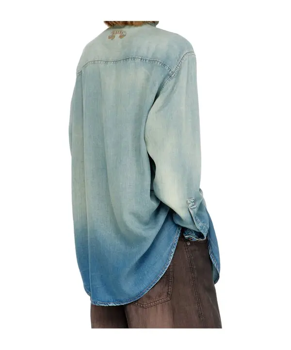 DIESEL® Marbled Fluid Denim Shirt With Extended Neckline