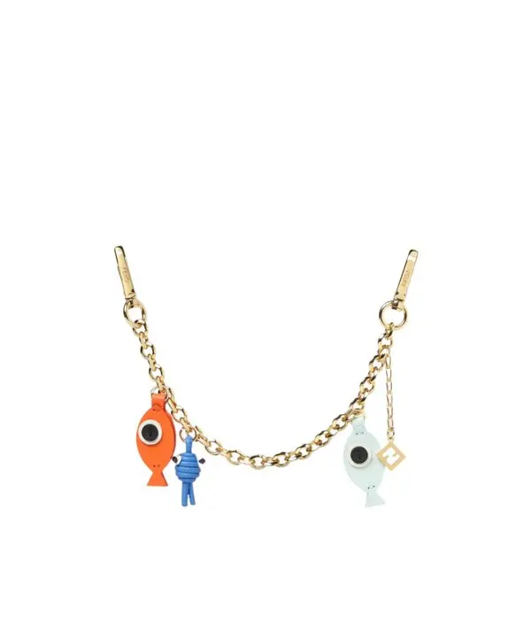 Fendi Chain Charm With Fish And Squid Motifs - Gold