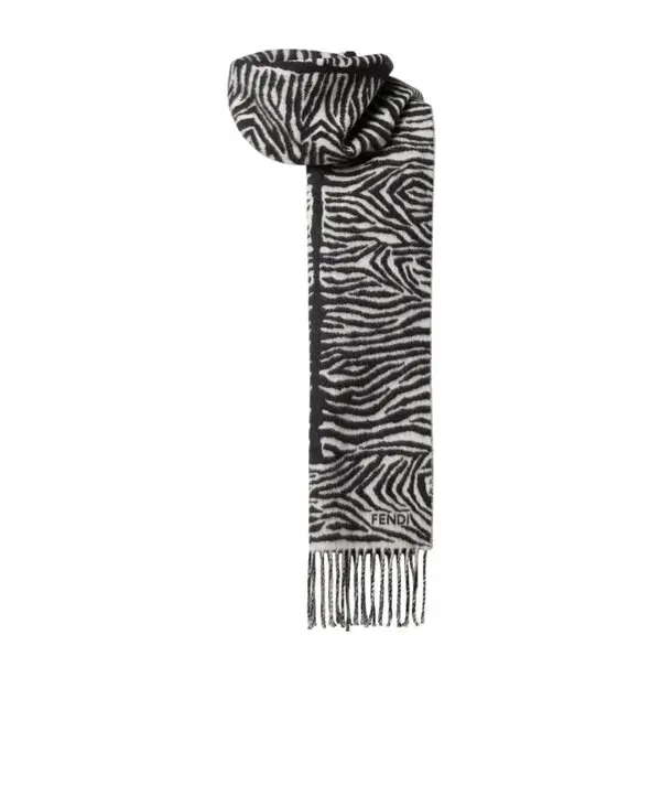 Fendi Wool Scarf With Tiger Animalier Print