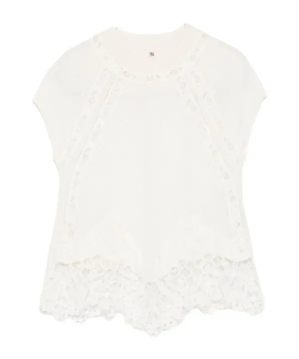 Ermanno Scervino Lace Trim High Neck Short Sleeve Top - White