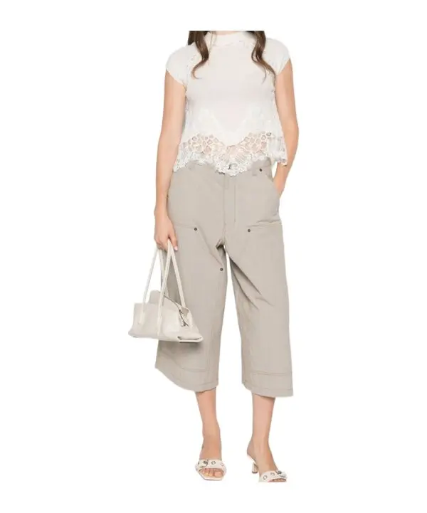 Ermanno Scervino Lace Trim High Neck Short Sleeve Top - White