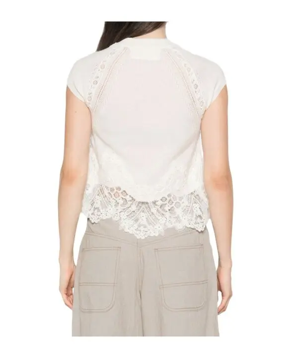 Ermanno Scervino Lace Trim High Neck Short Sleeve Top - White
