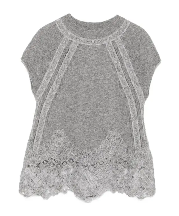 Ermanno Scervino Lace Trim Knit Top - Grey