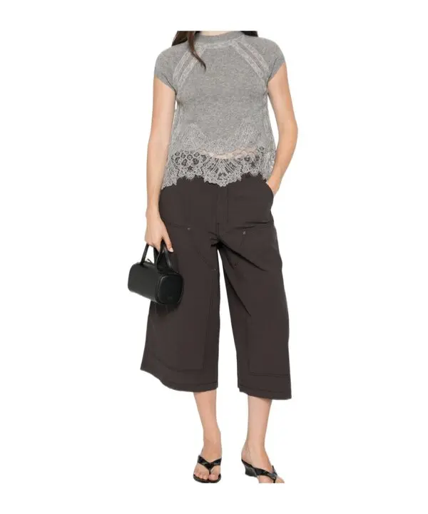 Ermanno Scervino Lace Trim Knit Top - Grey