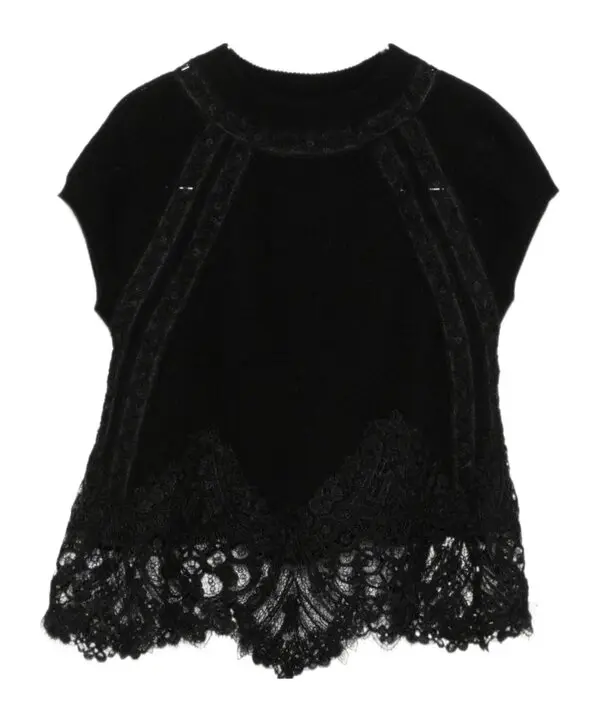 Ermanno Scervino Lace Trim Cap-sleeve Top - Black