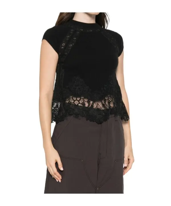 Ermanno Scervino Lace Trim Cap-sleeve Top - Black