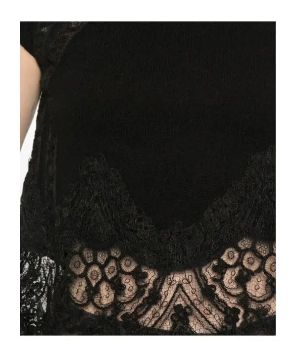 Ermanno Scervino Lace Trim Cap-sleeve Top - Black