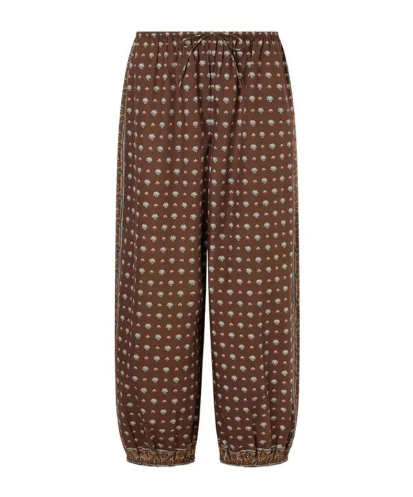 DÔEN Printed Jogger Pants With Drawstring Waist - Brown