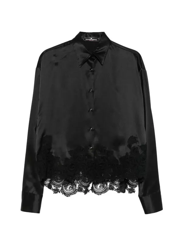 Ermanno Scervino Lace-trimmed Satin Shirt - Black