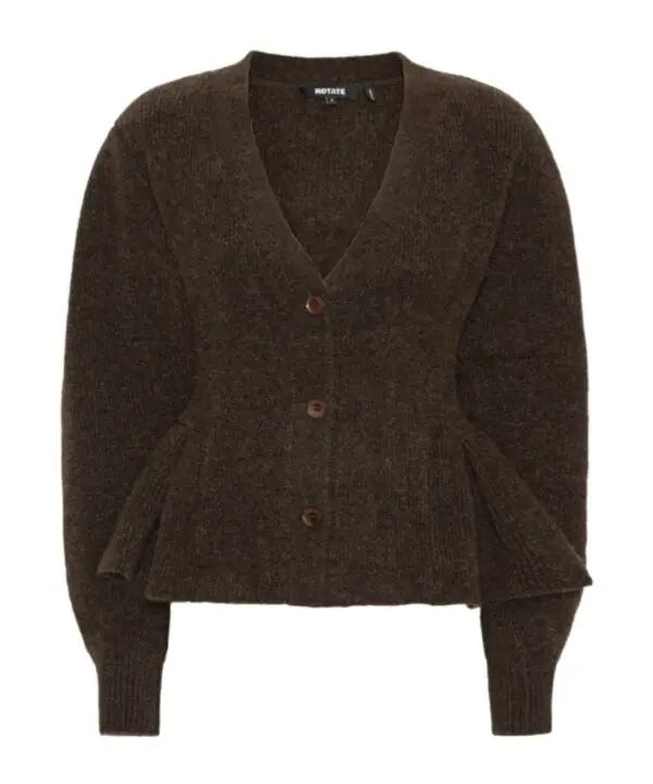 ROTATE BY BIRGER CHRISTENSEN Peplum-hem V-neck Cardigan - Dark Brown