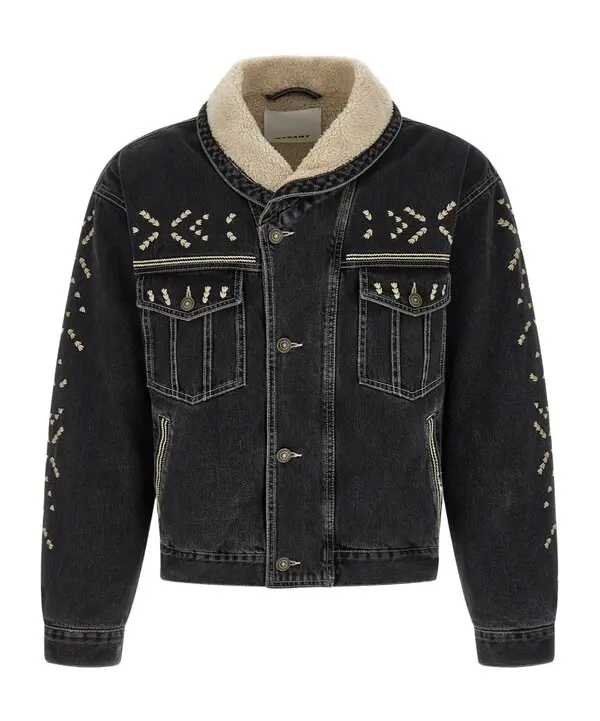 Isabel Marant Étoile Long Sleeve Embroidered Denim Jacket - Black
