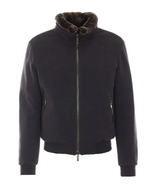 MOORER Long-sleeve Zip-up Jacket With Fur Collar