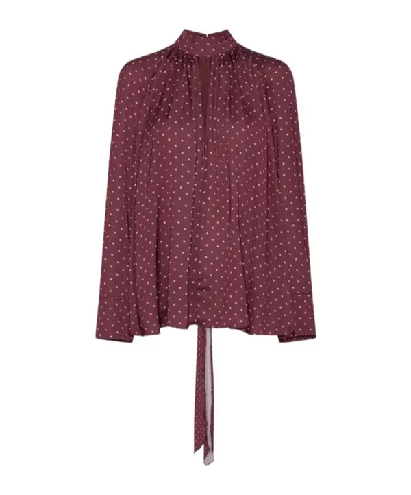 ROTATE BY BIRGER CHRISTENSEN Dot Satin Bow Shirt - Dark Red