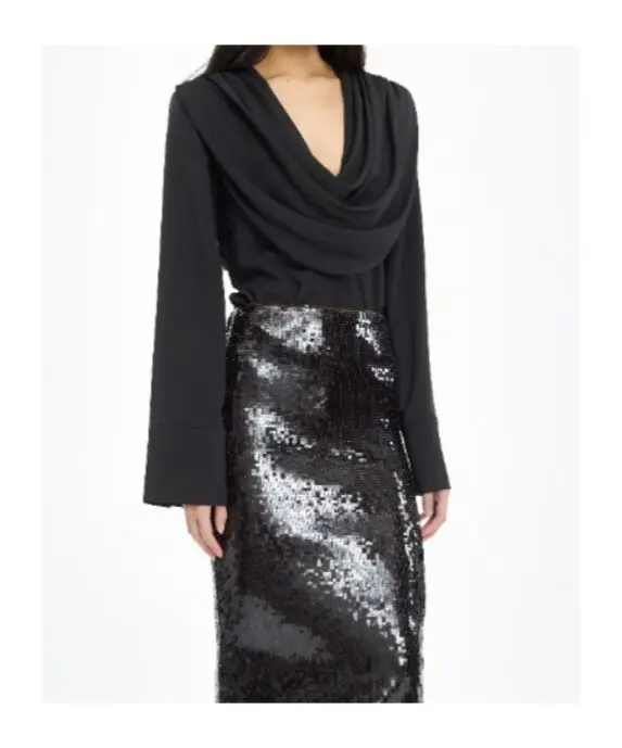 ROTATE BY BIRGER CHRISTENSEN Draped Long Sleeve Blouse