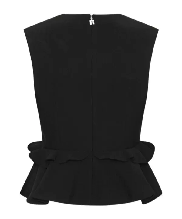 ROTATE BY BIRGER CHRISTENSEN Peplum Flower V-neck Top - Black