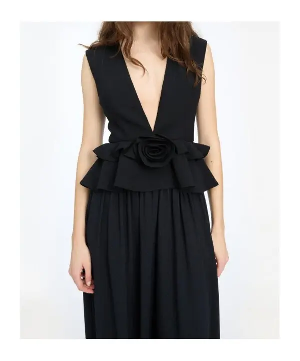 ROTATE BY BIRGER CHRISTENSEN Peplum Flower V-neck Top - Black