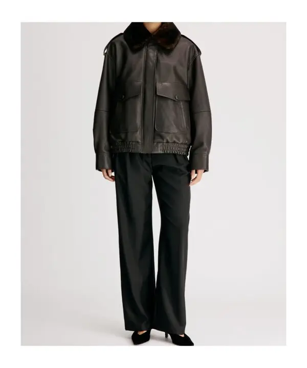 Loulou De Saison Russo Shearling Collar Leather Jacket - Coffeedark