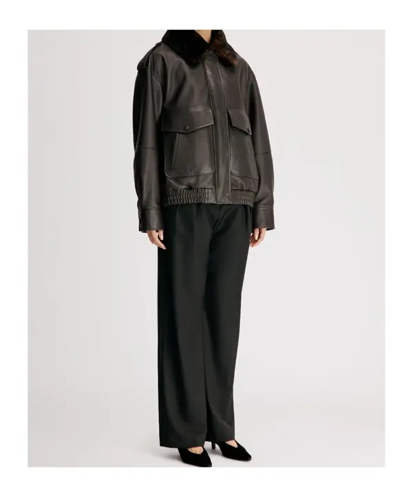 Loulou De Saison Russo Shearling Collar Leather Jacket - Coffeedark