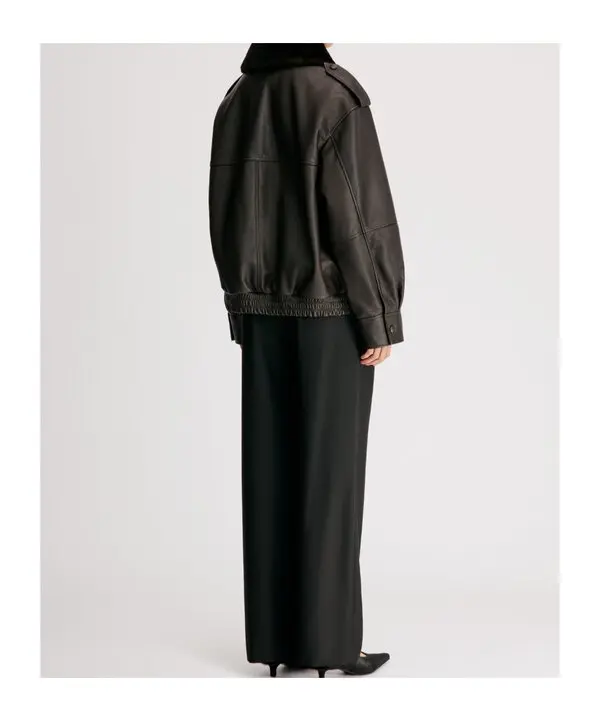 Loulou De Saison Russo Shearling Collar Leather Jacket - Coffeedark