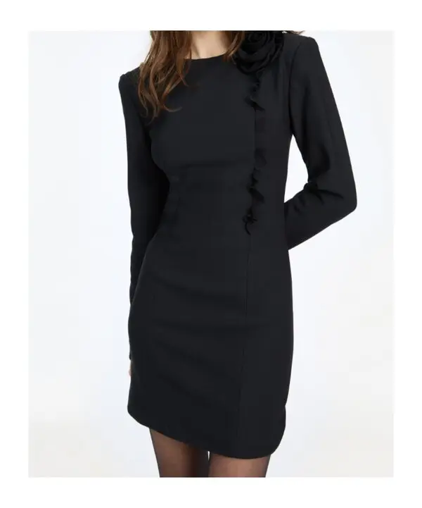 ROTATE BY BIRGER CHRISTENSEN Crepe Mini Long Sleeve Dress With Floral Detail